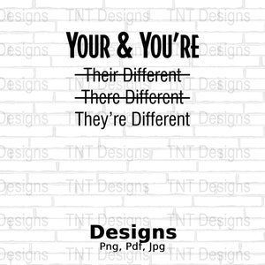 Grammar Your and You're They're Different Digital Png File, Instant ...