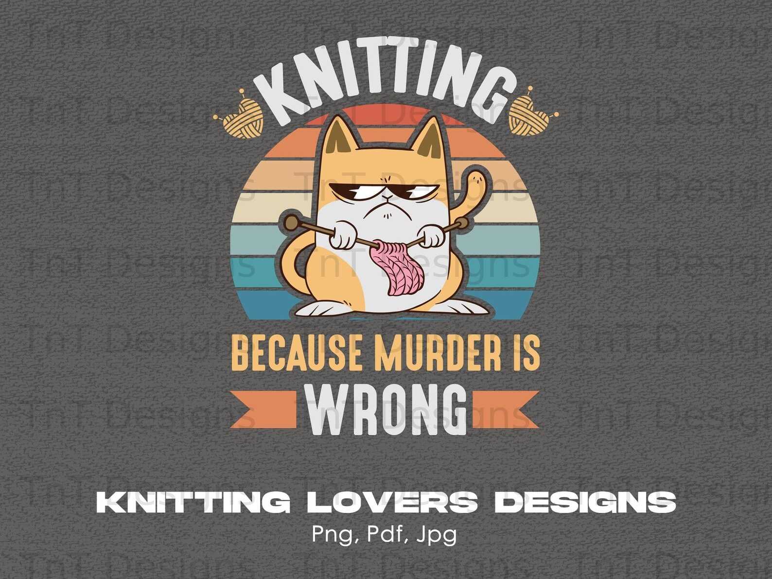 Funny Knitting Cat Lover Digital Png File Instant Download, Crafter ...