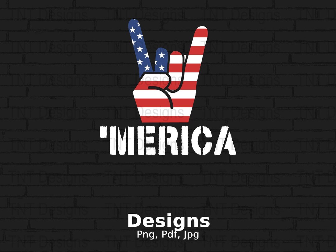 Rock Hand Sign 'merica Digital Png File, Instant Download, 4th of July ...