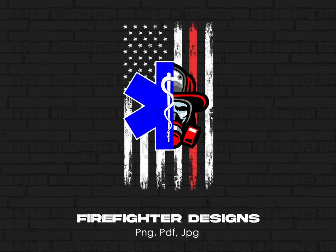 Firefighter EMT Frontline Hero Patriotic American Flag Digital Png ...