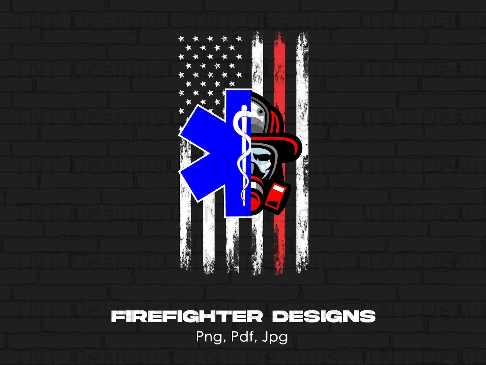 Firefighter EMT Frontline Hero Patriotic American Flag Digital Png ...