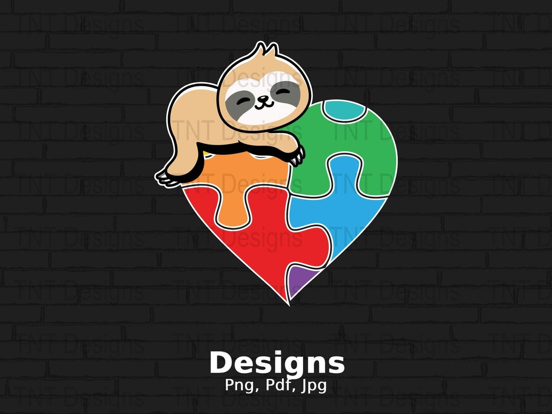 Sloth Holding Puzzle Pieces Heart Digital Png File, Instant Download ...