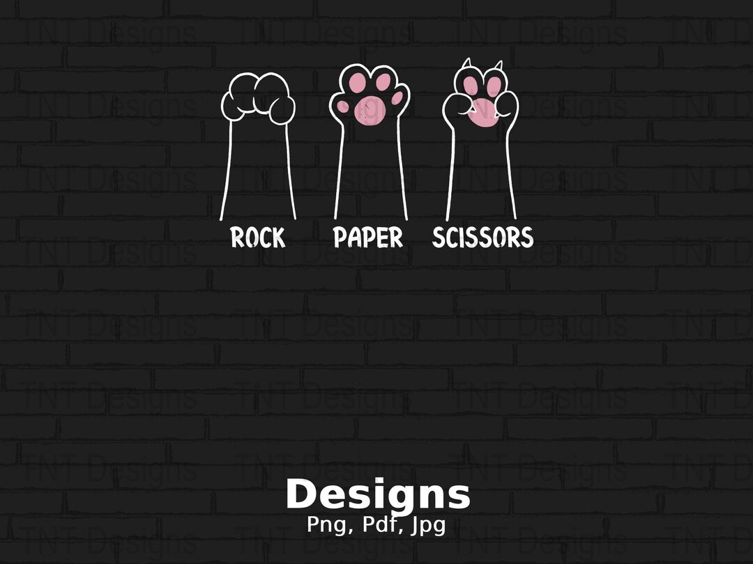 Rock Paper Scissors Cat Paws Digital Png File, Instant Download, Funny ...