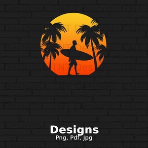 Sunset Surfer Digital Png File, Instant Download, Vintage Surfer T-shirt Design, Surfer Clipart ...