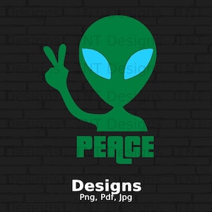 Alien Peace Sign Digital Png File, Instant Download, Funny Alien T ...