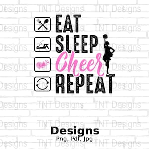 Eat Sleep Cheer Repeat Digital Png File, Instant Download, Cheerleading ...