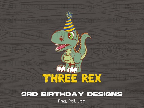 Three Rex Green Dinosaur 3rd Birthday Party Turning 3 Digital - Etsy