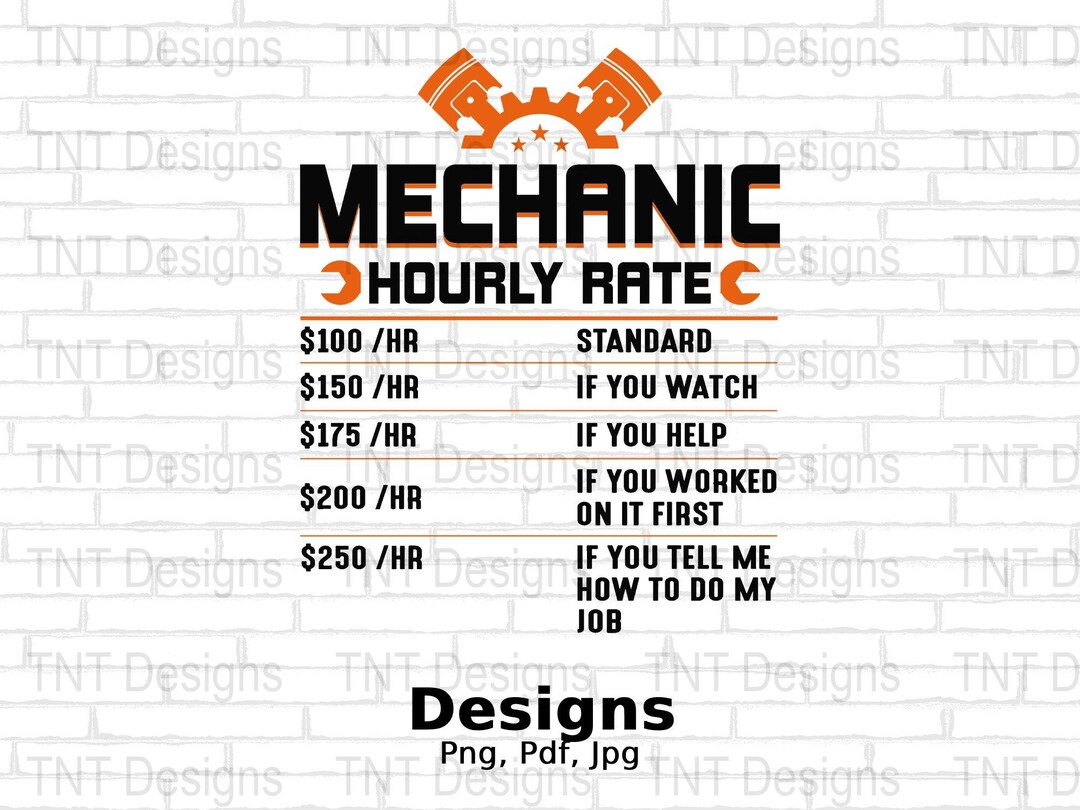 Funny Mechanic Hourly Rate Digital Png File, Instant Download, Car ...