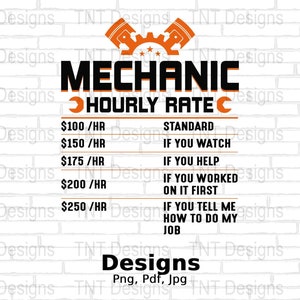 Funny Mechanic Hourly Rate Digital Png File, Instant Download, Car ...