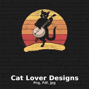 Funny Cat Playing Banjo Digital Png File, Instant Download, Vintage ...