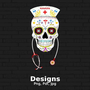 Nurse Skull Digital Png File, Instant Download, Stethoscope RN Medical ...