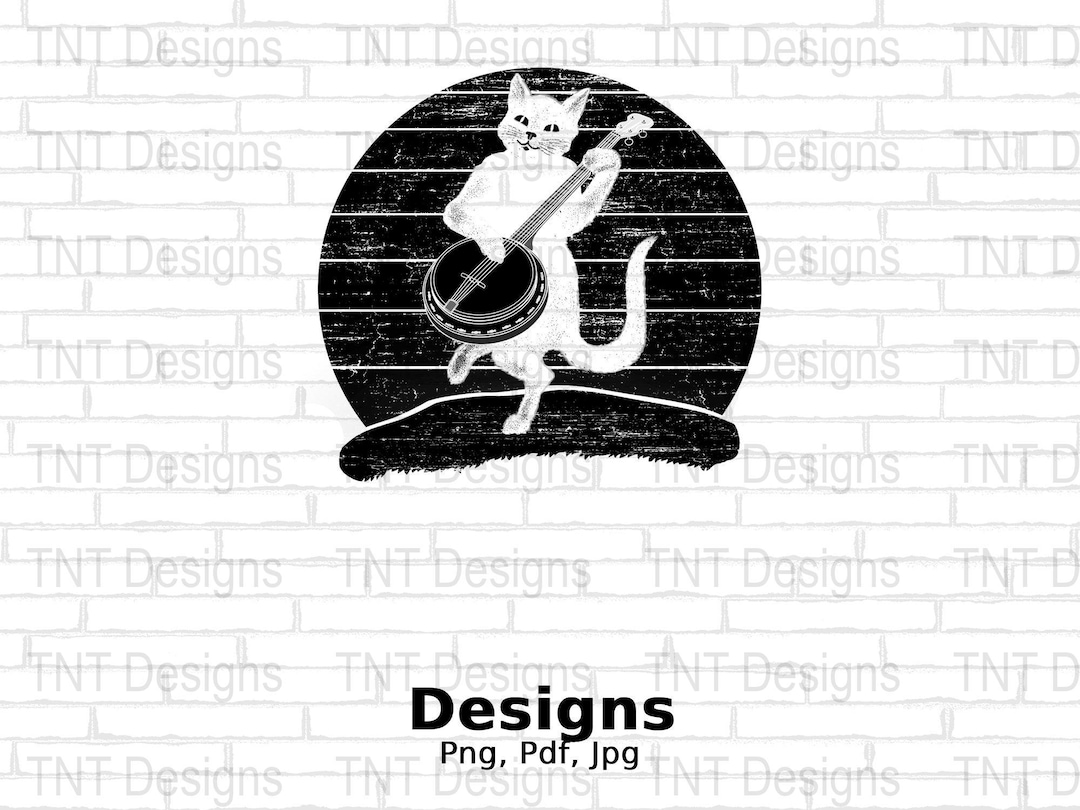 Funny Cat Playing Banjo Digital Png File, Vintage Banjo Cat Tshirt ...