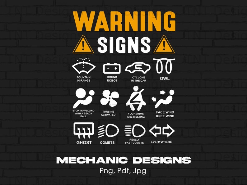 Funny Mechanic Warning Signs Digital Png File, Instant Download, Funny ...