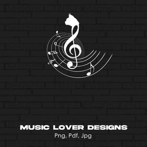 Cat Music Notes G Clef Digital Png File, Instant Download, Musical Cat ...