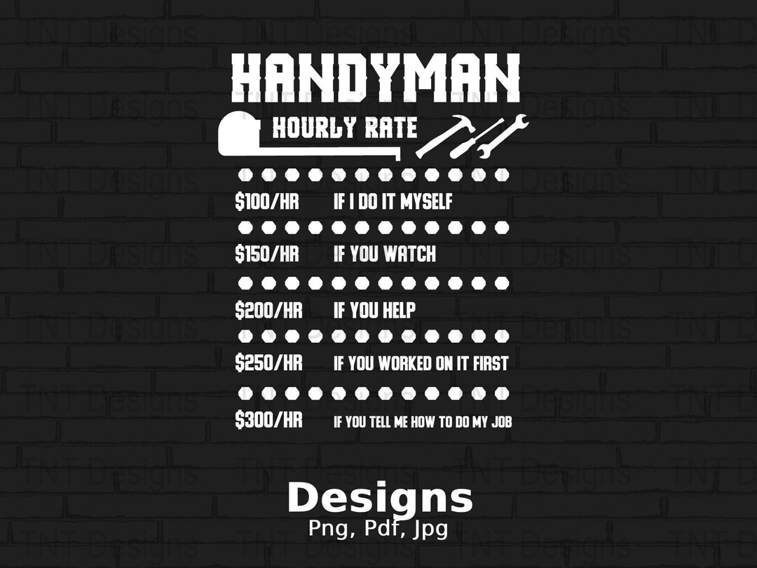Handyman Hourly Rate Digital Png File, Funny Handyman T-shirt Design ...
