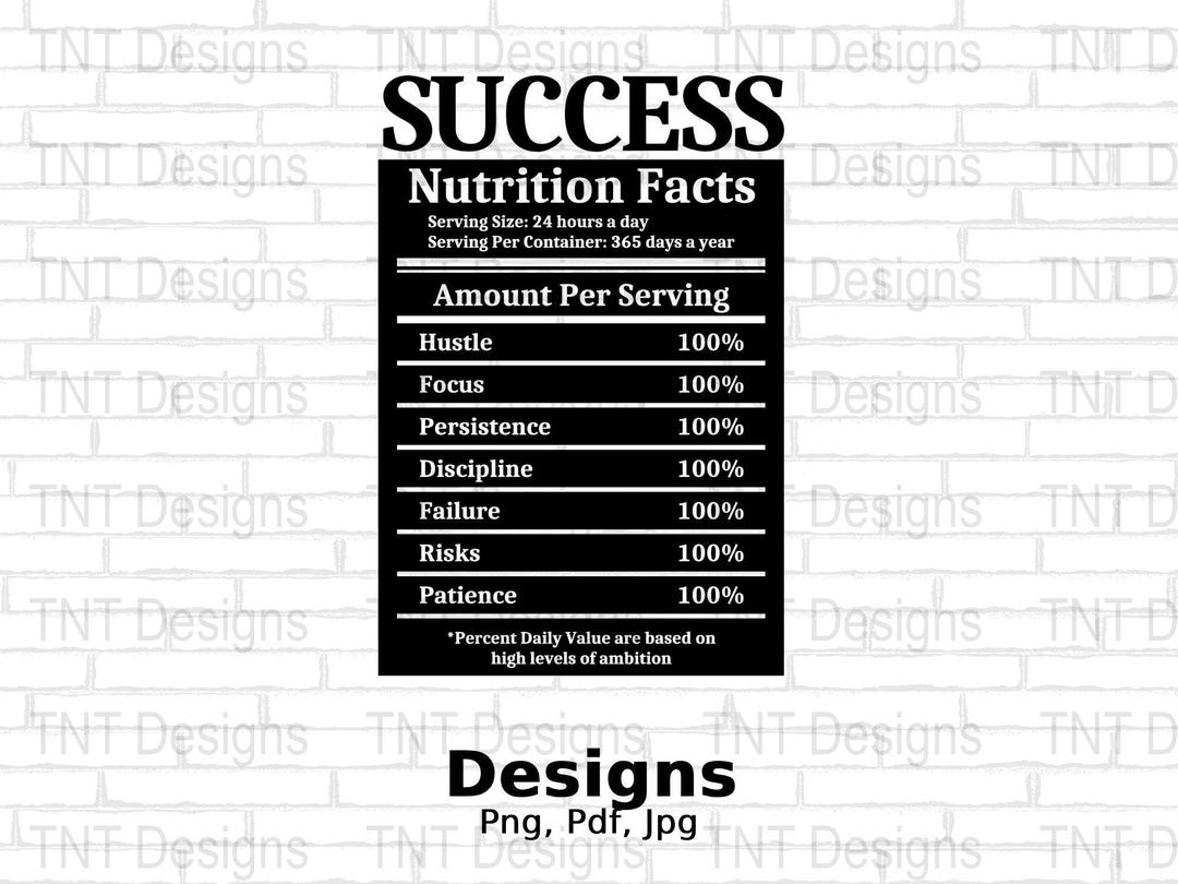 Success Ingredients Nutritional Facts Digital Png File, Instant ...