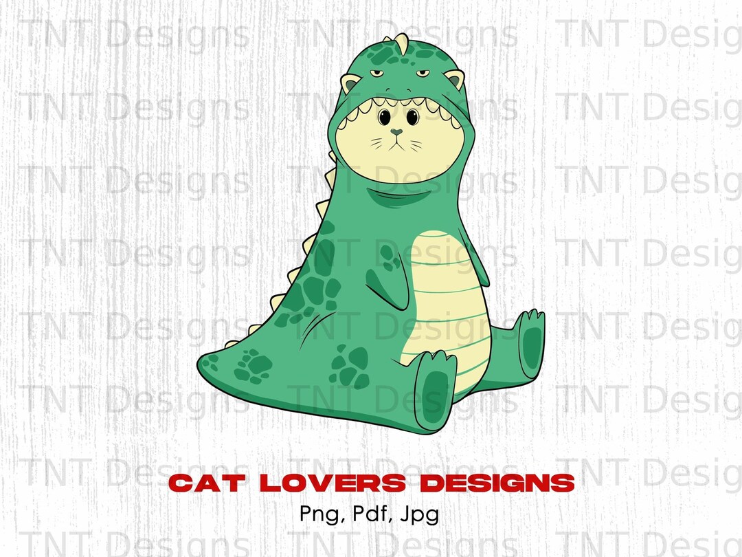 Cute Cat Dinosaur Digital Png File. Instant Download, Funny Cat Lovers ...