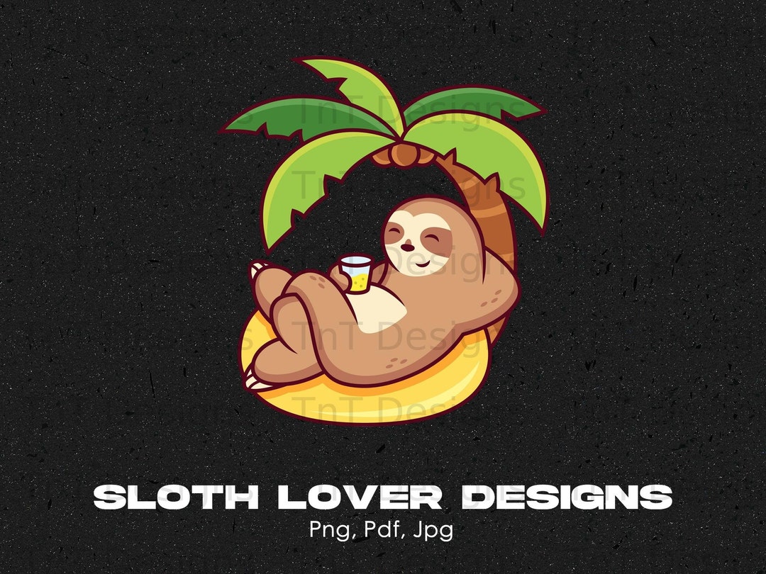 Tired Lazy Sloth Palm Tree Digital Png Design File Instant Download ...