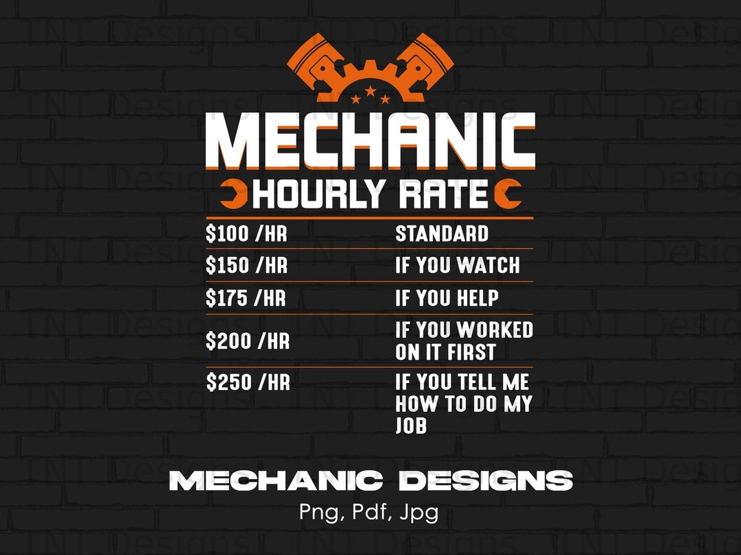 Funny Mechanic Hourly Rate Digital Png Design File Instant Download ...