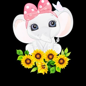 Sunflower Elephant With Ribbon Digital Png File, Instant Download, Cute ...