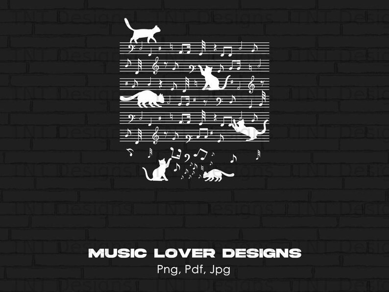 Cats Playing With Music Notes Digital File Instant Download - Etsy
