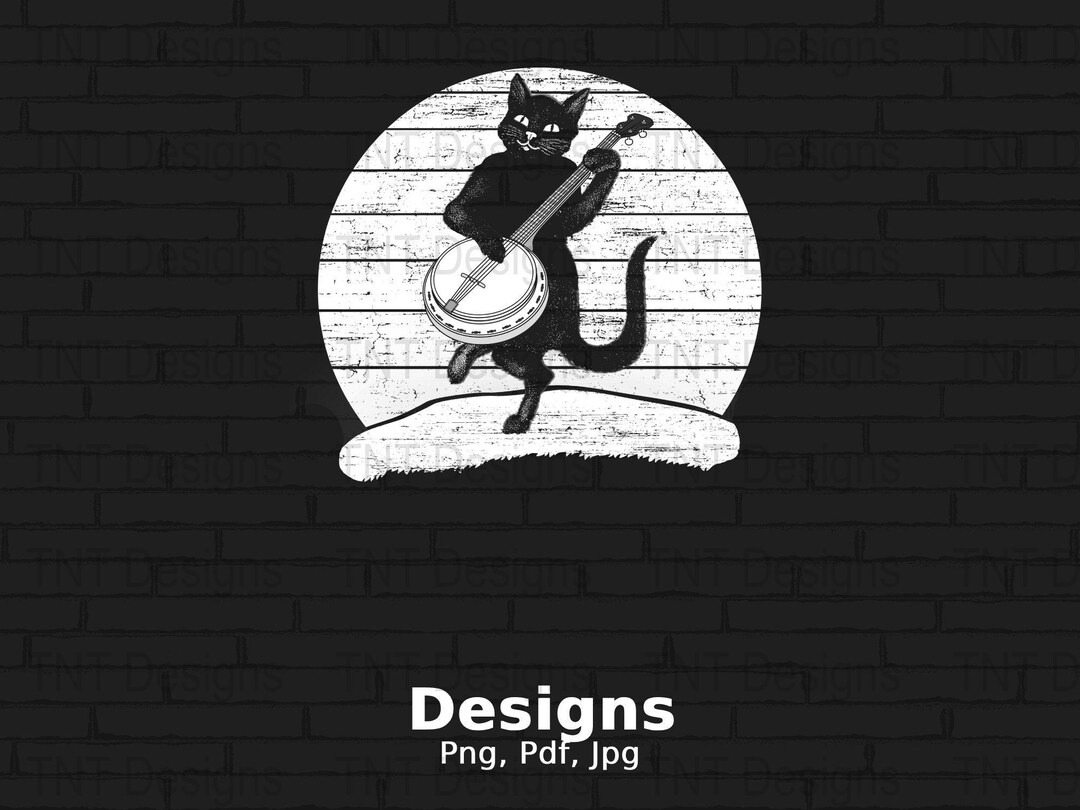 Funny Cat Playing Banjo Digital Png File, Vintage Banjo Cat Tshirt ...