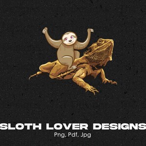 Sloth Riding Bearded Dragon Lizard Digital Png File, Instant Download ...