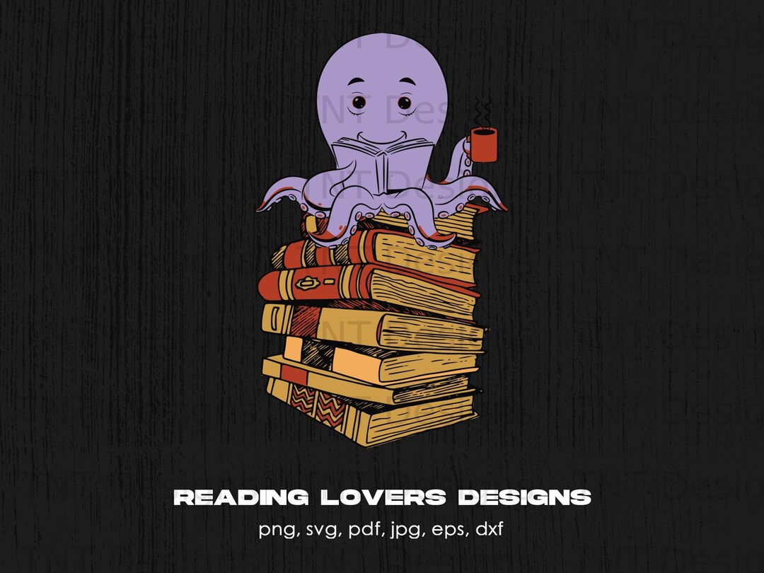 Book Reader Octopus Digital Png File, Instant Download, Funny Reading T ...