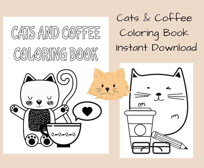Cats and Coffee Printable Coloring Book Cat Coloring Sheets - Etsy
