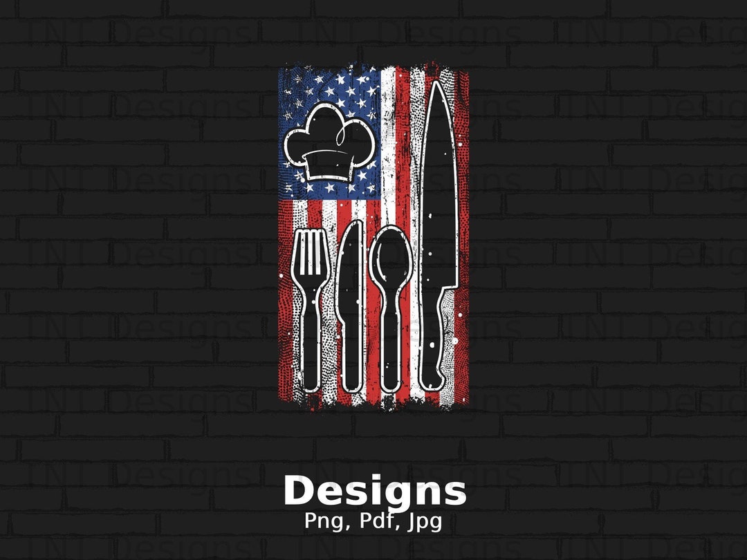 Chef Knife Spoon Fork US Flag Digital Png File, Instant Download ...