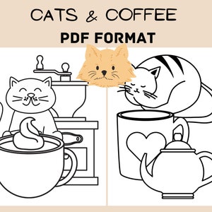 Cats and Coffee Printable Coloring Book, Cat Coloring Sheets, Kitten ...