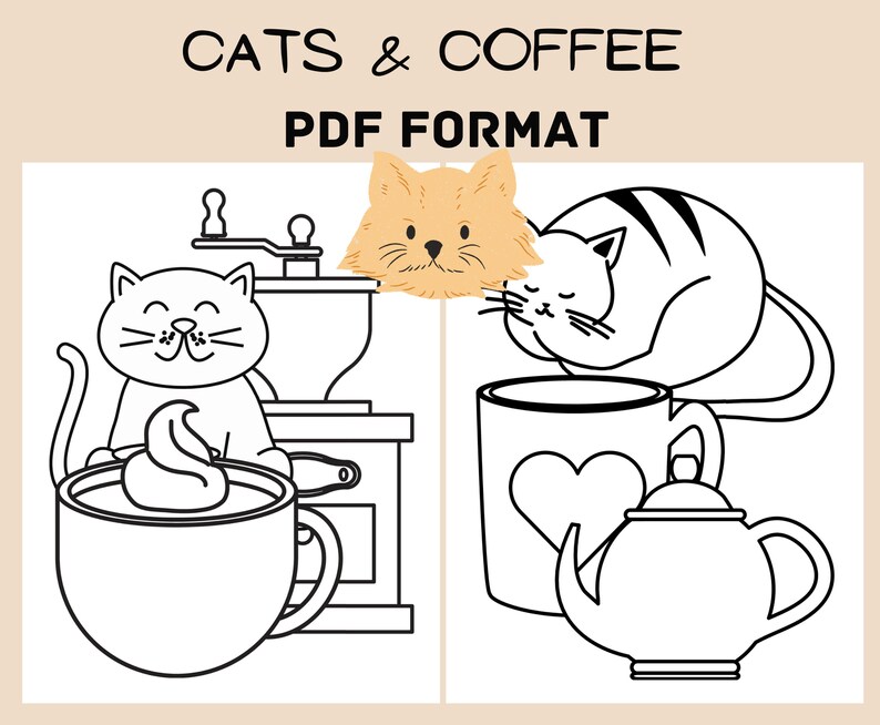 Cats and Coffee Printable Coloring Book Cat Coloring Sheets - Etsy