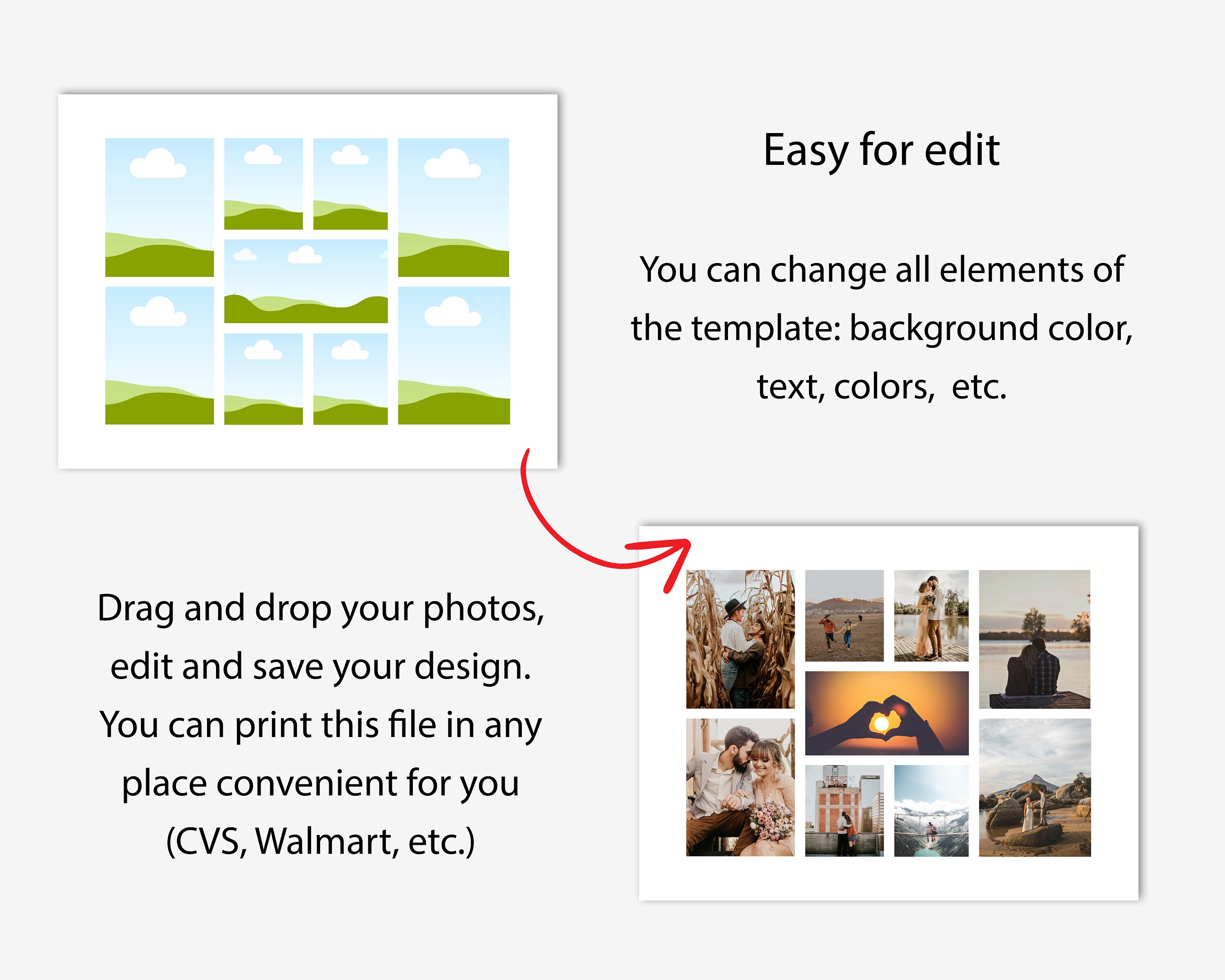 Custom Minimalistic Photo Collage Template for Canva, Personalized ...