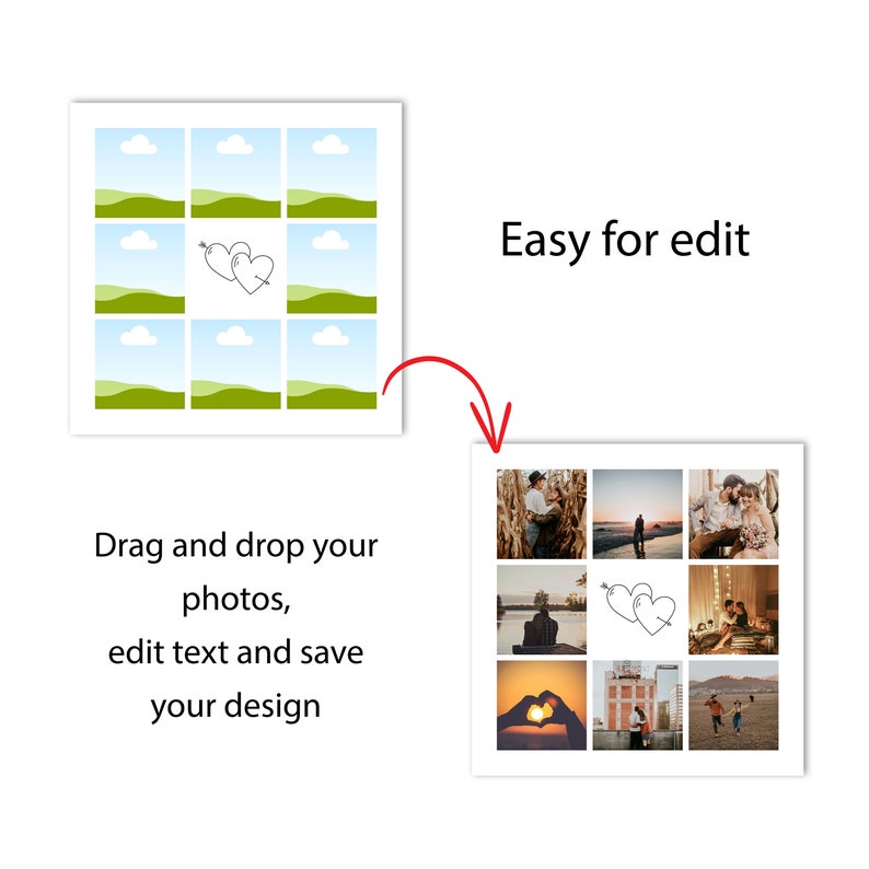 Square Couple Collage Template for Canva, Personalized Love Photo ...