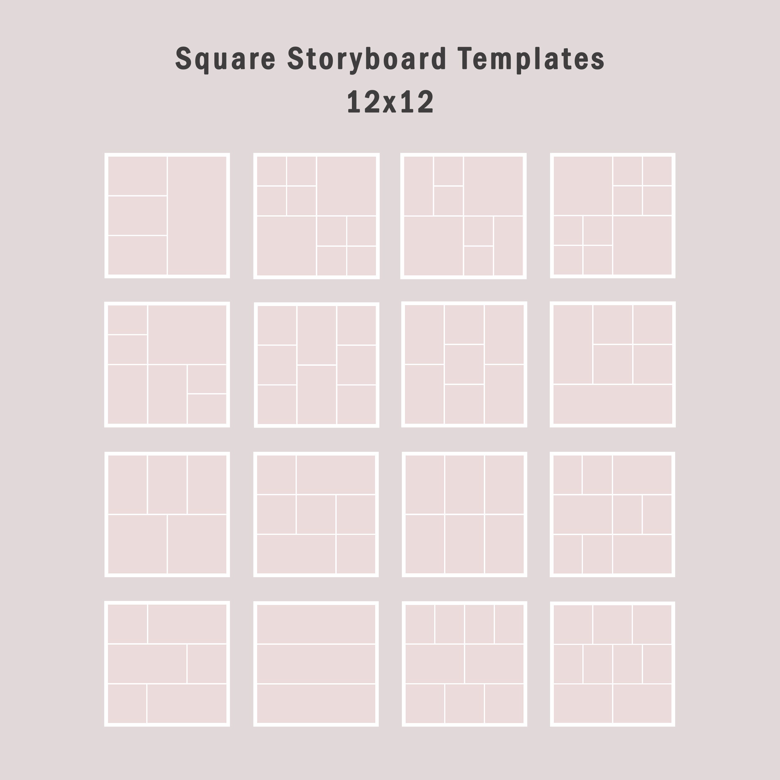 3 Square Storyboard Templates for Canva, 12x12, Photo Collage Templates ...