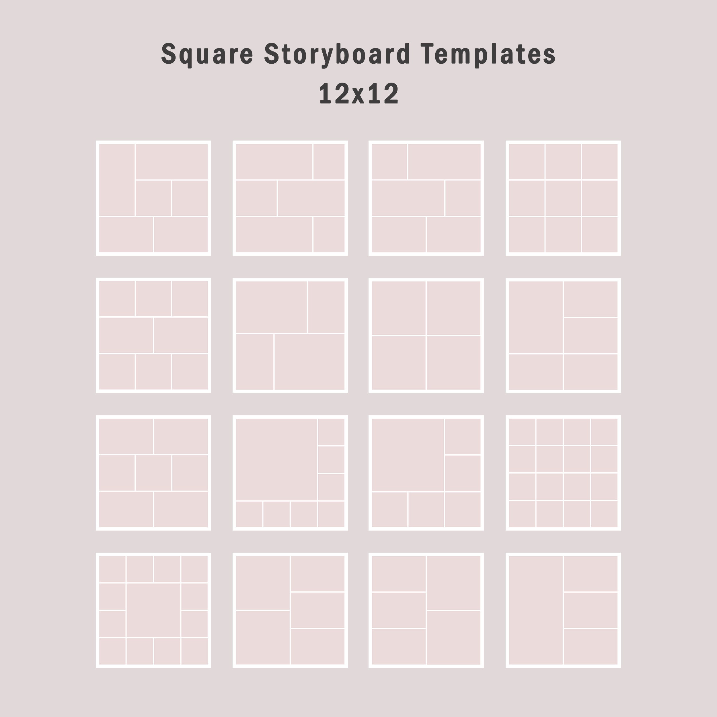 3 Square Storyboard Templates for Canva, 12x12, Photo Collage Templates ...