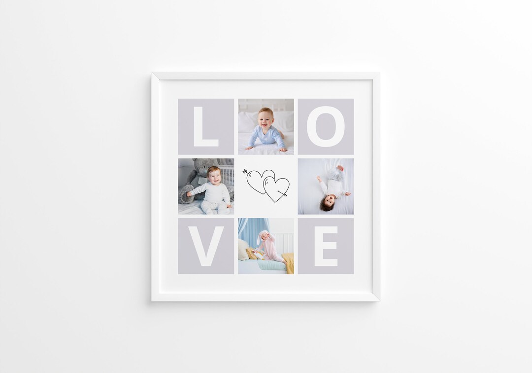 Square Love Photo Collage Template for Canva, Personalized Love Photo ...