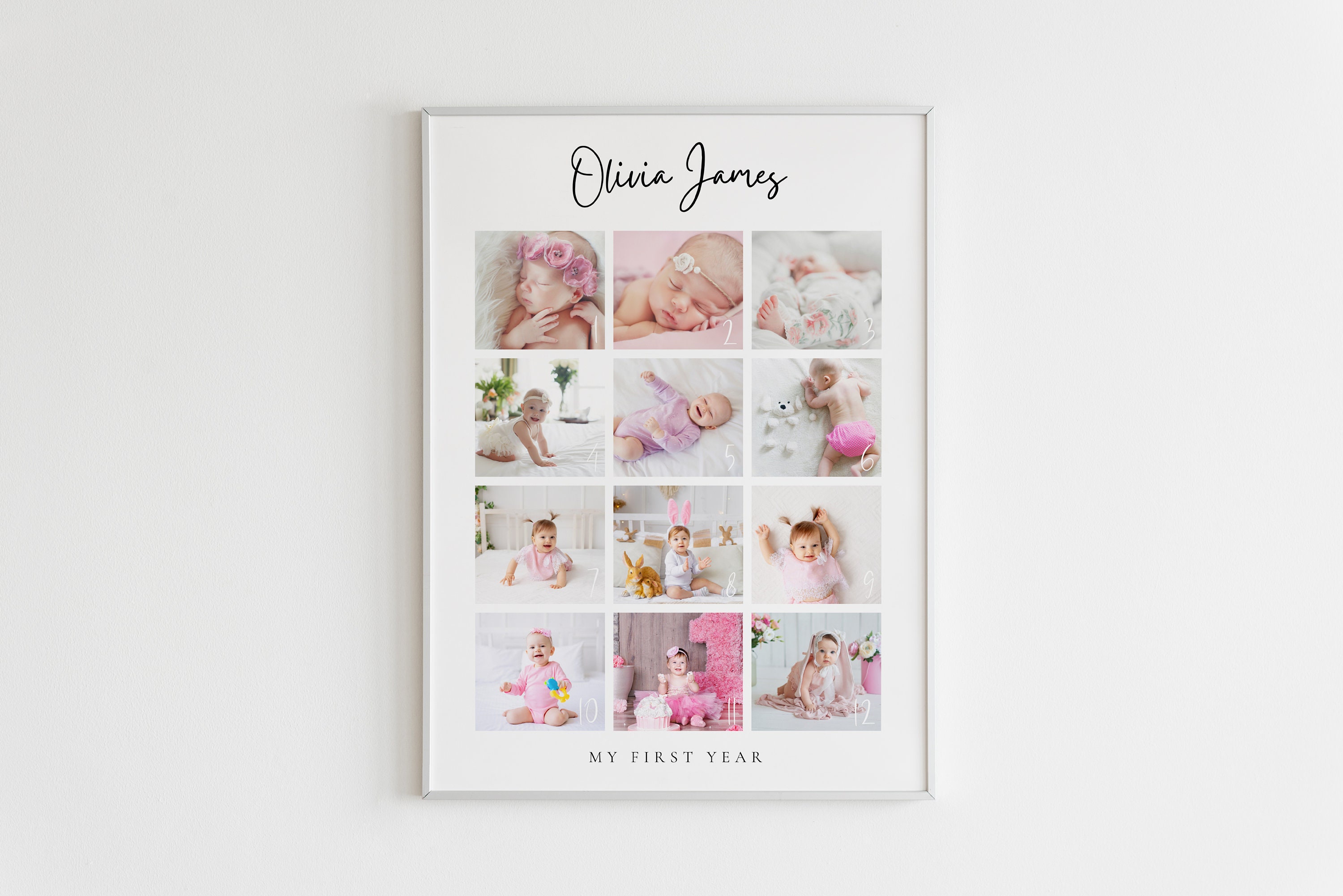 Baby First Year Collage Template for Canva, Personalized Baby Photo ...