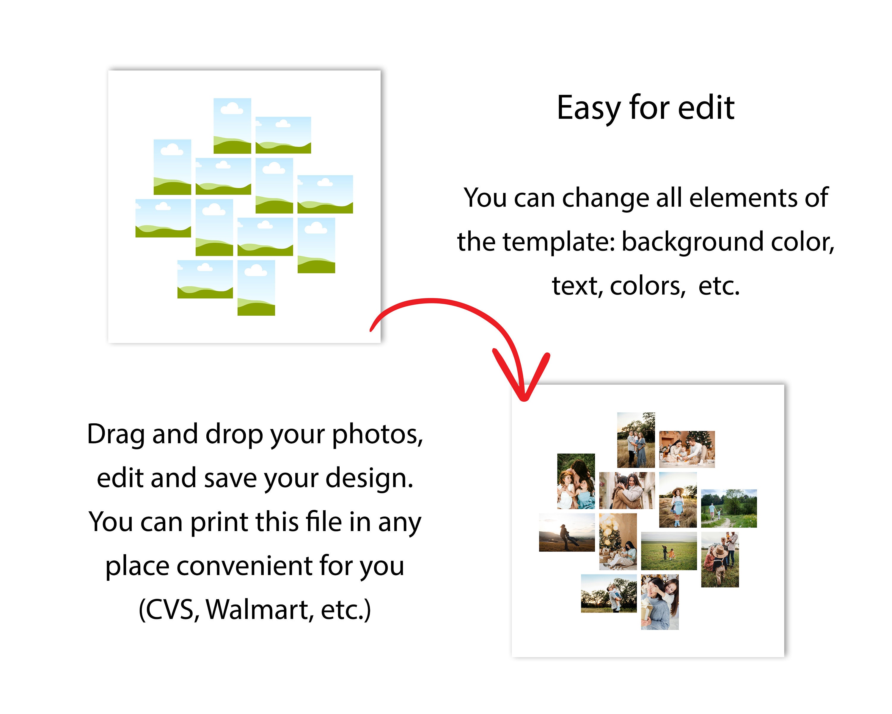 Custom Square Minimalistic Collage Template for Canva, Personalized ...