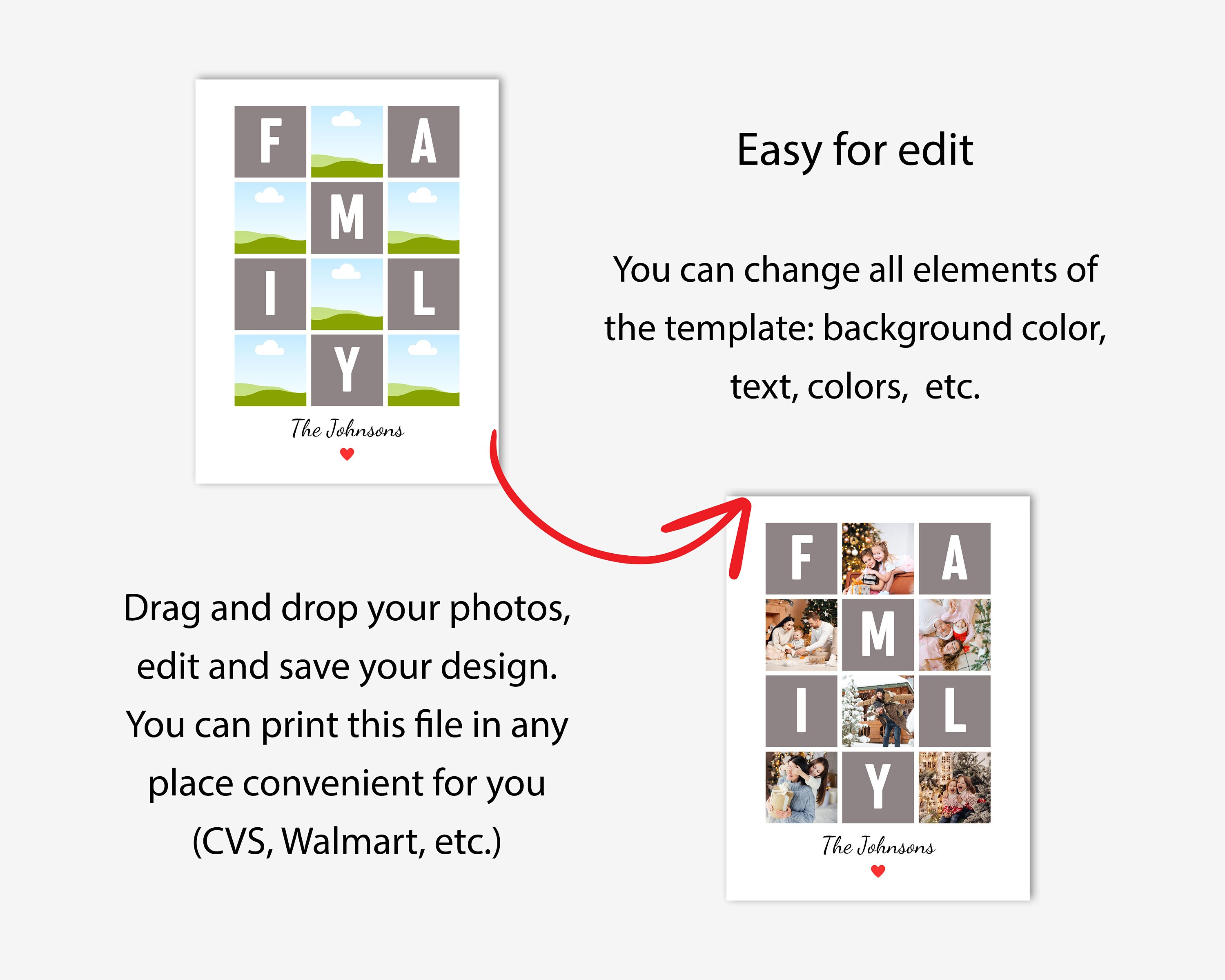 Family Photo Collage Template for Canva, Photography Collage Template ...