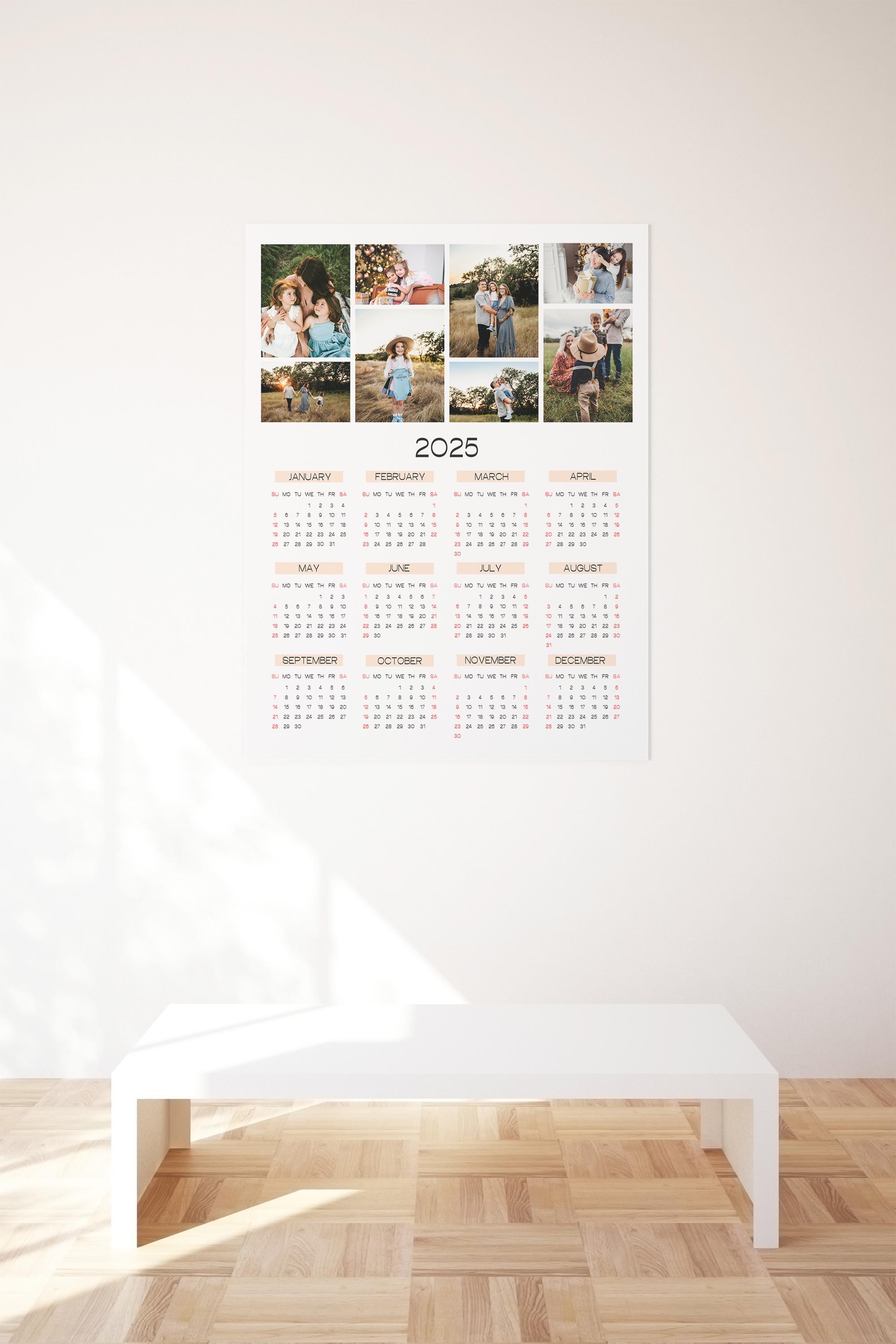 2025 Custom Photo Calendar Template for Canva, Photo Collage, One Page ...