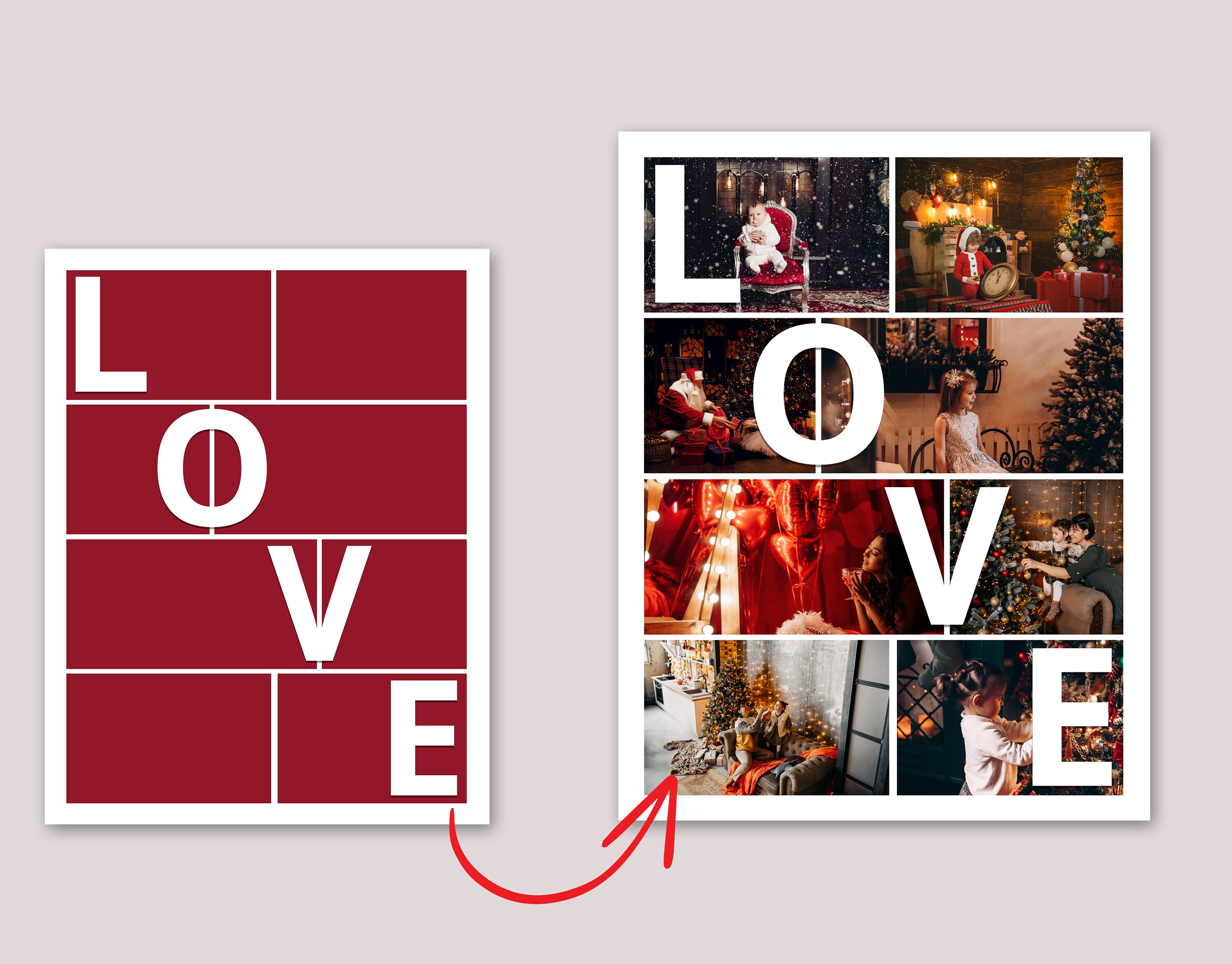 Love Collage Photo Template for Canva, Photography Collage Template ...