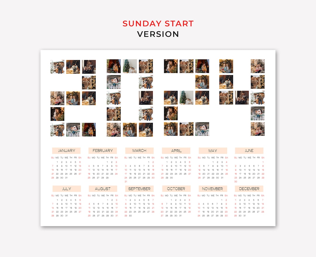2024 Photo Calendar Template for Canva, One Page Printable, Photography ...