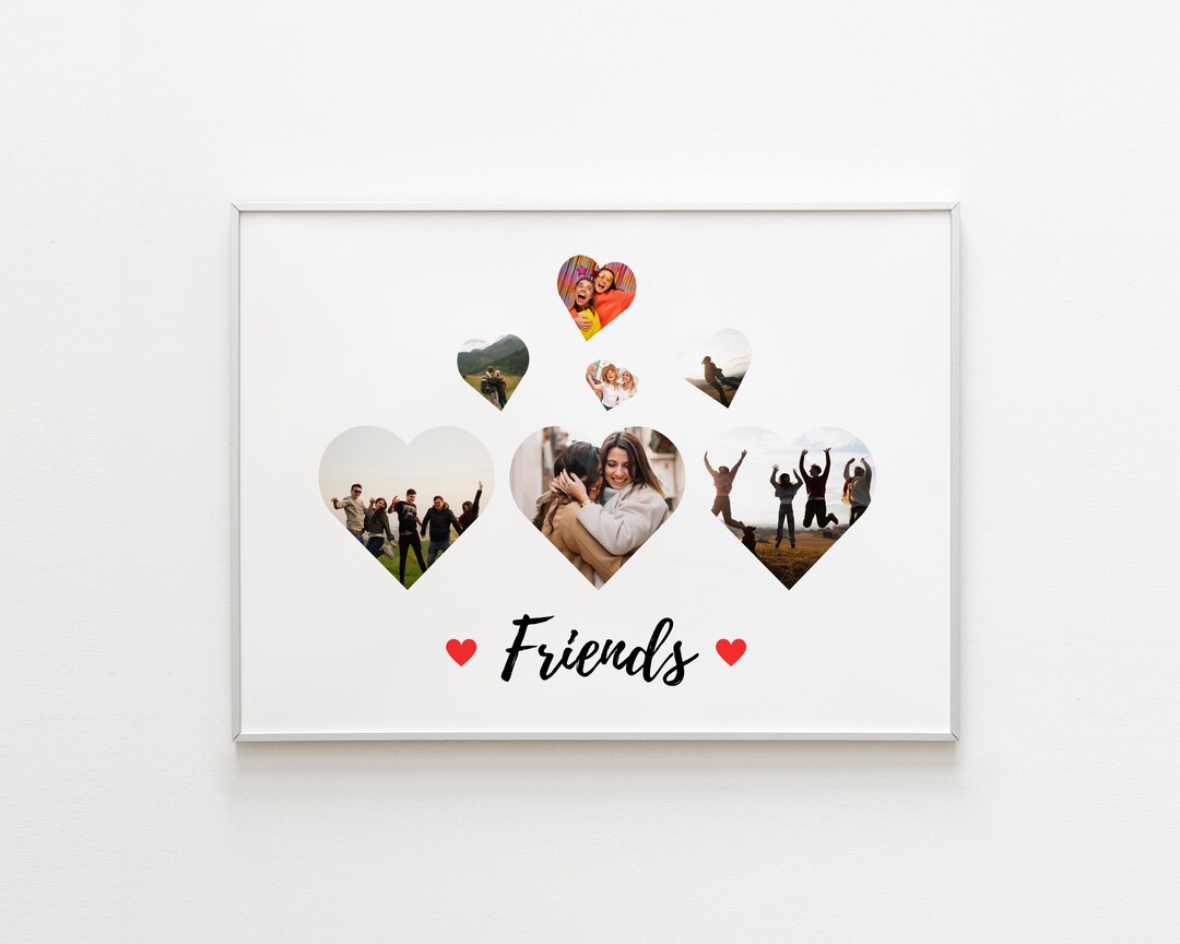 Custom Heart Friends Photo Collage Template for Canva, Personalized ...