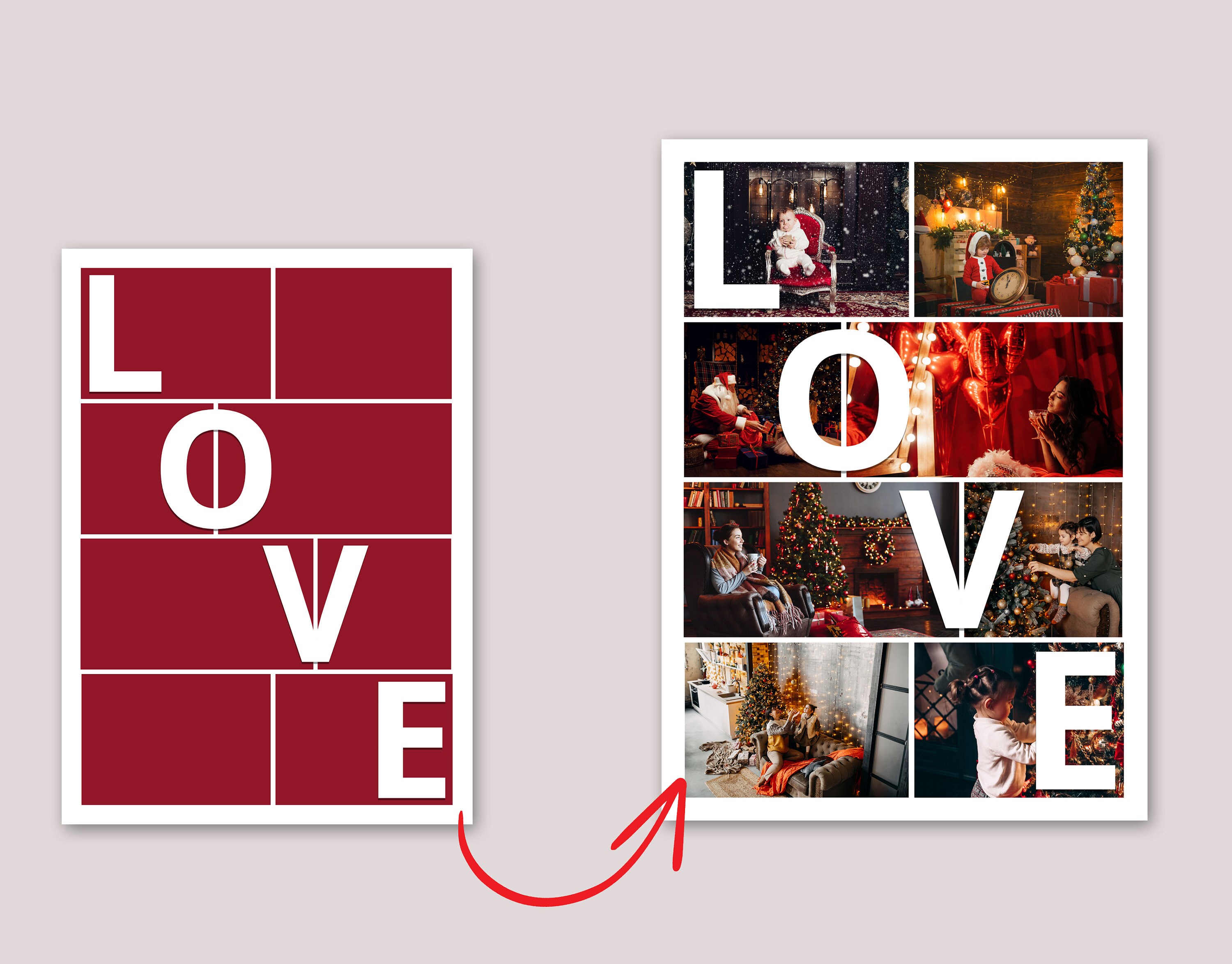 Love Collage Photo Template for Canva, Photography Collage Template ...