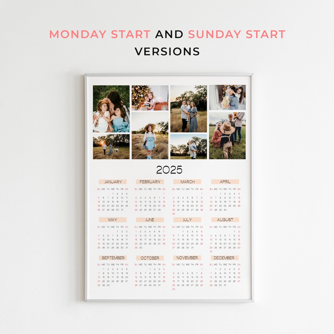 2025 Custom Photo Calendar Template for Canva, Photo Collage, One Page ...