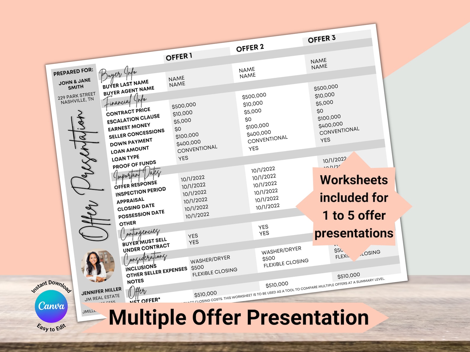 Multiple Offer Presentation, Real Estate Offer, Offer Summary, Offer ...