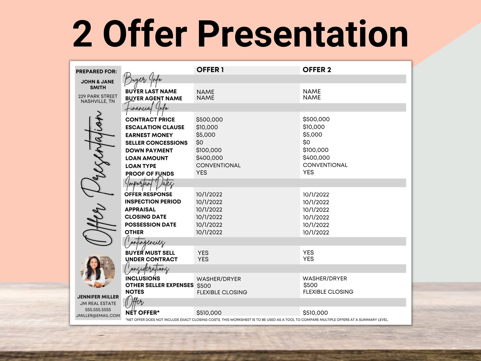 Multiple Offer Presentation, Real Estate Offer, Offer Summary, Offer ...