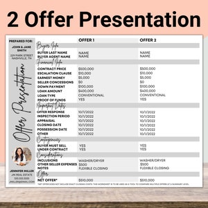 Multiple Offer Presentation, Real Estate Offer, Offer Summary, Offer ...