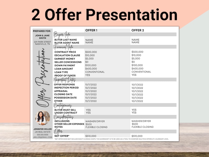 Multiple Offer Presentation, Real Estate Offer, Offer Summary, Offer ...